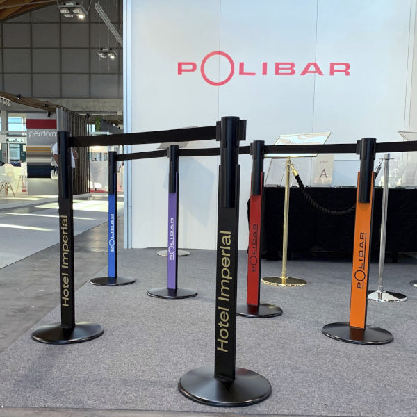 Tape queue barrier - POLIBAR - flat-head / for passengers / mobile