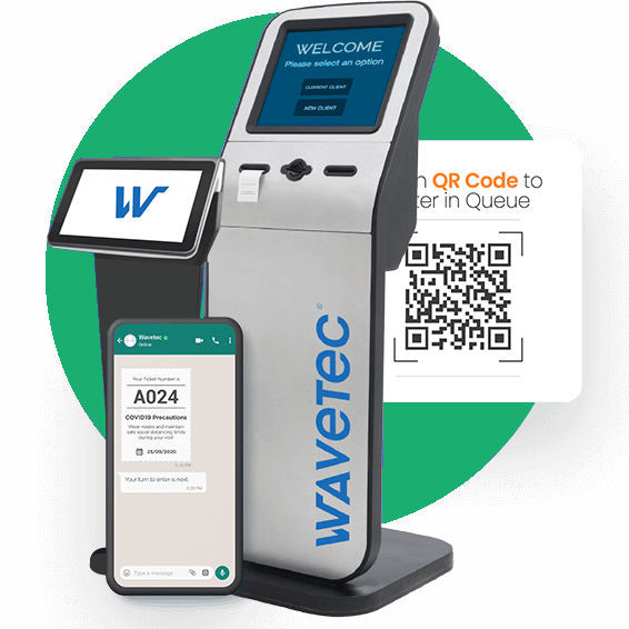 Floor-standing queue kiosk - Wavetec - touch screen / for airport
