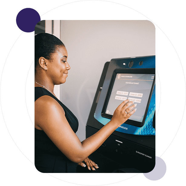 Floor-standing queue kiosk - Telecom SIM - Wavetec - touch screen / for airport