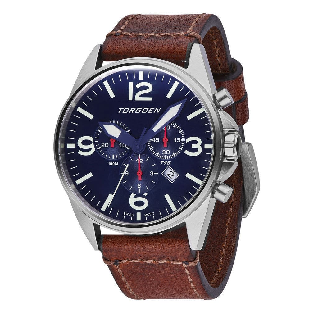 Aviator watch - T16BL44SV - Torgoen - chronograph / self-winding / quartz