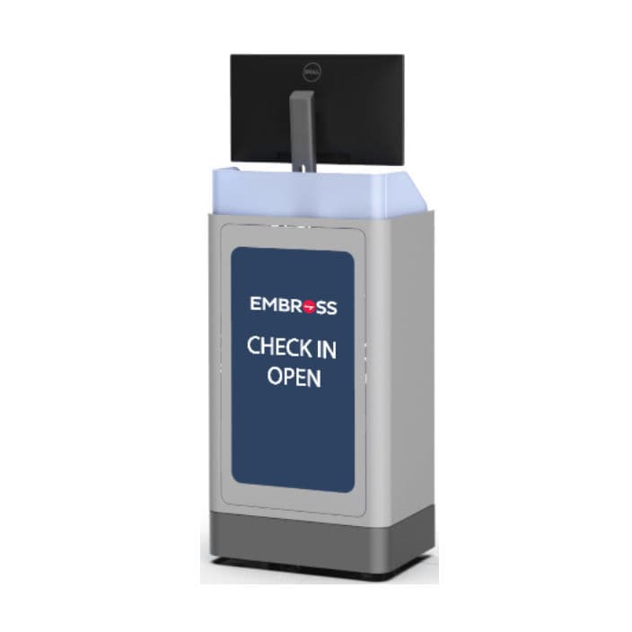 バーコードリーダー付きチェックイン機 - V-desk - EMBROSS - 印刷機能付き / パスポートリーダー付 / カ－ド支払システム付