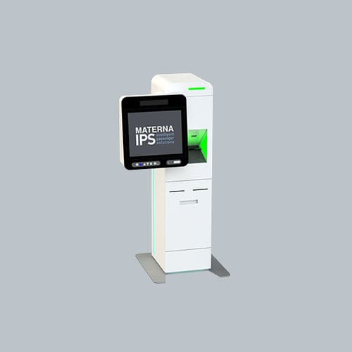Totem de check-in com impressora - Flex - Materna IPS - com leitor RFID / de piso / para aeroporto